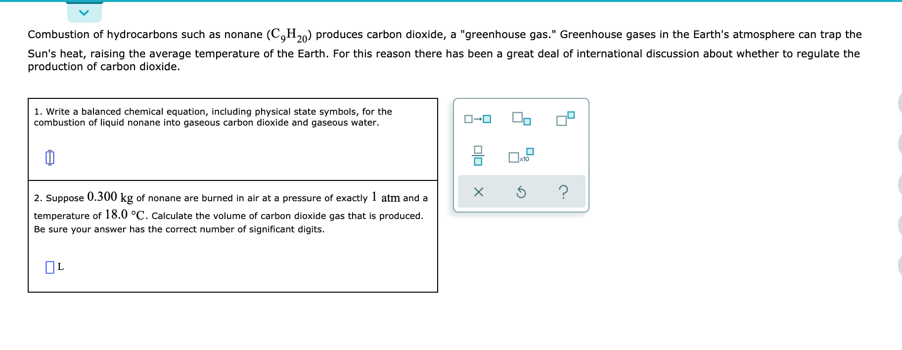 Solved Combustion of hydrocarbons such as nonane (C9H20) | Chegg.com