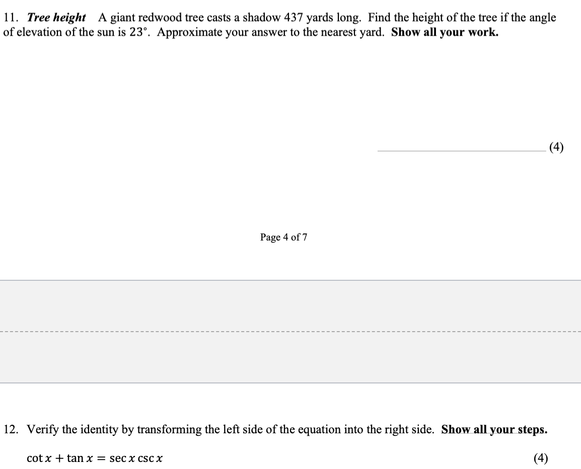 Solved 11. Tree height A giant redwood tree casts a shadow | Chegg.com