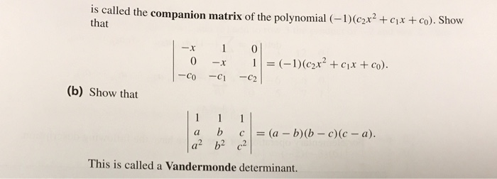 Solved 9. (a) The matrix B Co-C is called the companion | Chegg.com