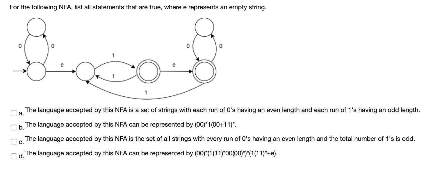 Solved For the following NFA, list all statements that are | Chegg.com