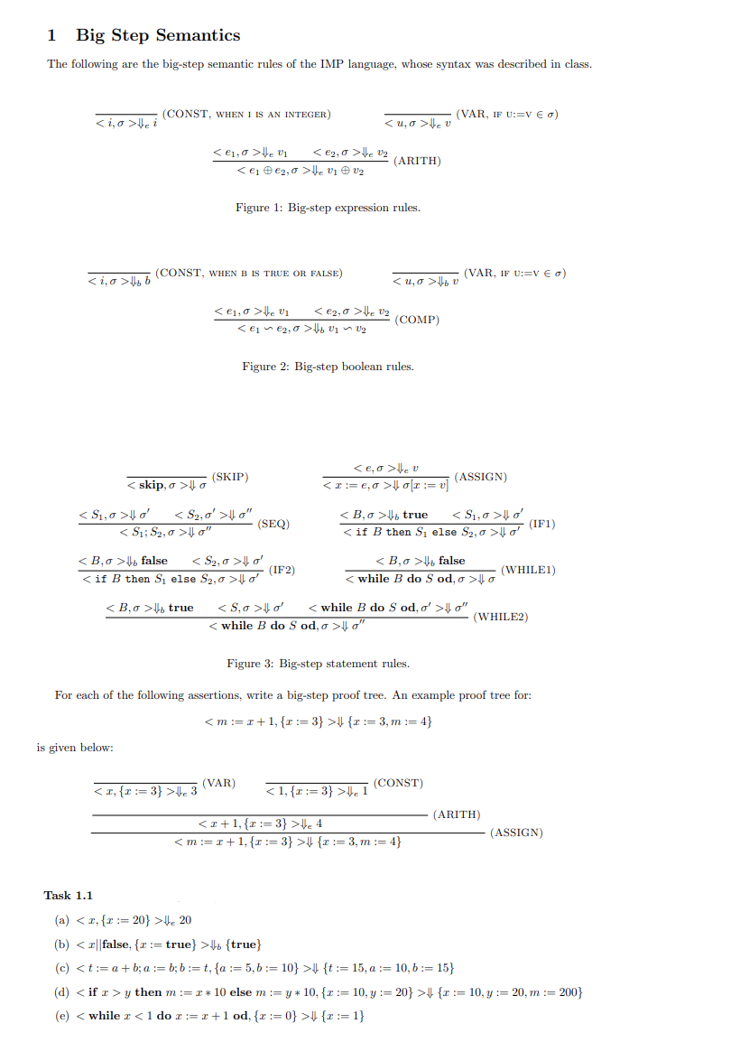 1 Big Step Semantics The following are the big-step | Chegg.com