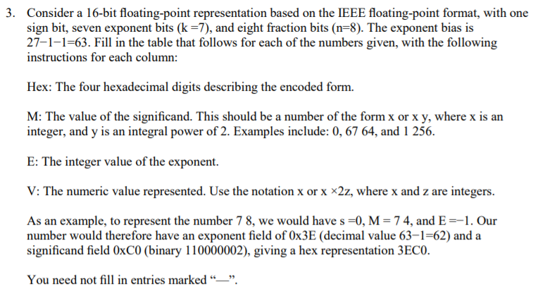 3. Consider a 16-bit floating-point representation | Chegg.com