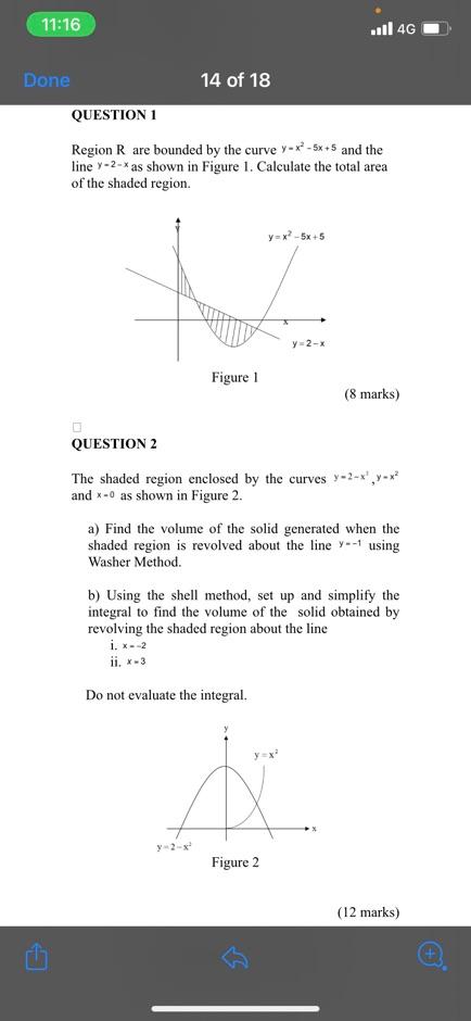 Solved Region R are bounded by the curve y=x2−5x+5 and the | Chegg.com