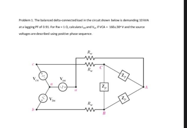 Solved Problem 1. The balanced delta-connected load in the | Chegg.com