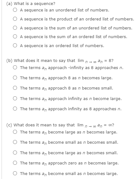 Solved (a) What is a sequence? O A sequence is an unordered | Chegg.com