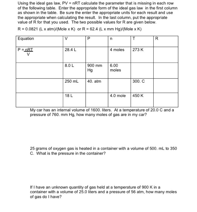 Solved Using the ideal gas law, PV nRT calculate the | Chegg.com