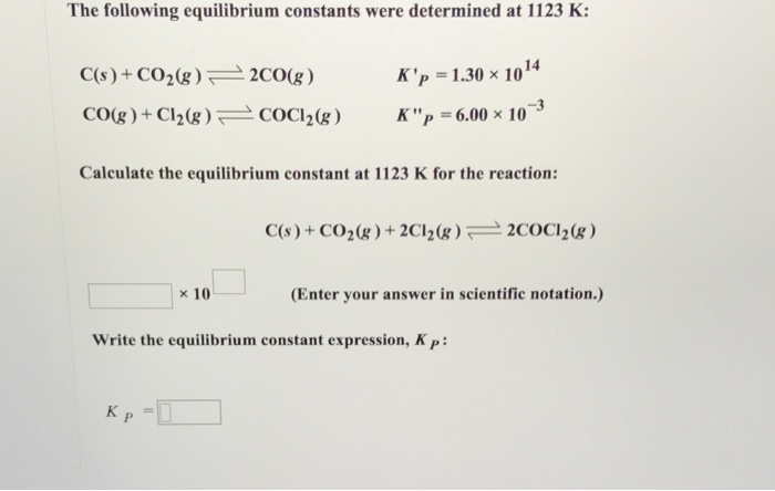 Solved The following equilibrium constants were determined | Chegg.com