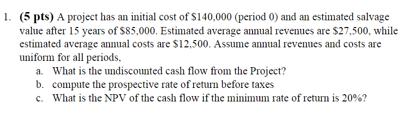 Solved (5 ﻿pts) ﻿A project has an initial cost of | Chegg.com