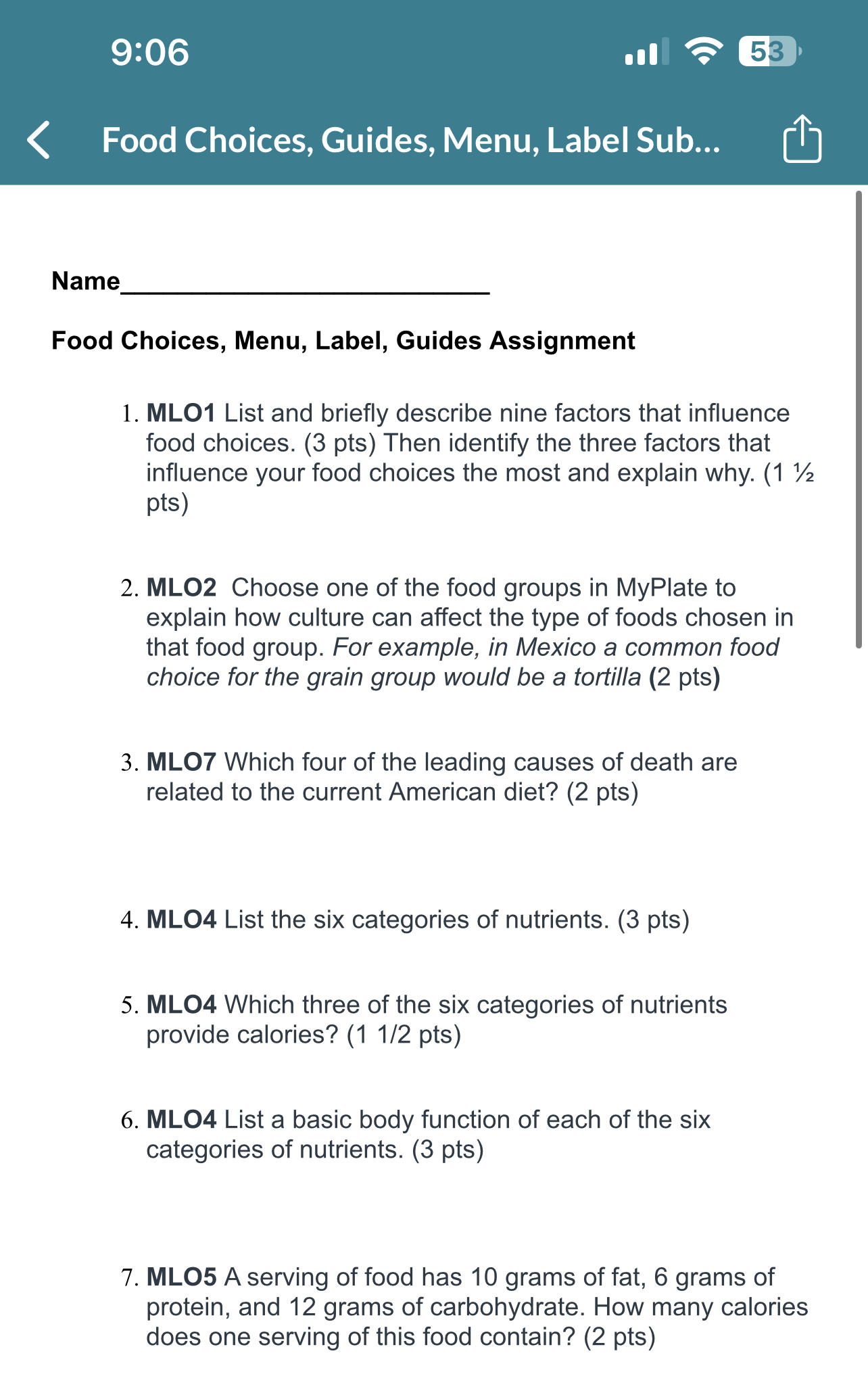 Solved od Choices, Menu, Label, Guides Assignment 1. ML01 | Chegg.com