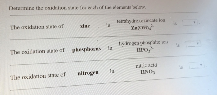 Solved Determine the oxidation state for each of the | Chegg.com
