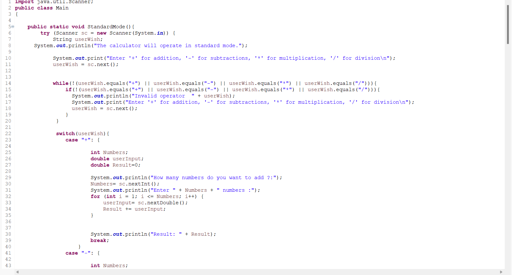 Solved class Main Iblic static void StandardMode () ( try | Chegg.com