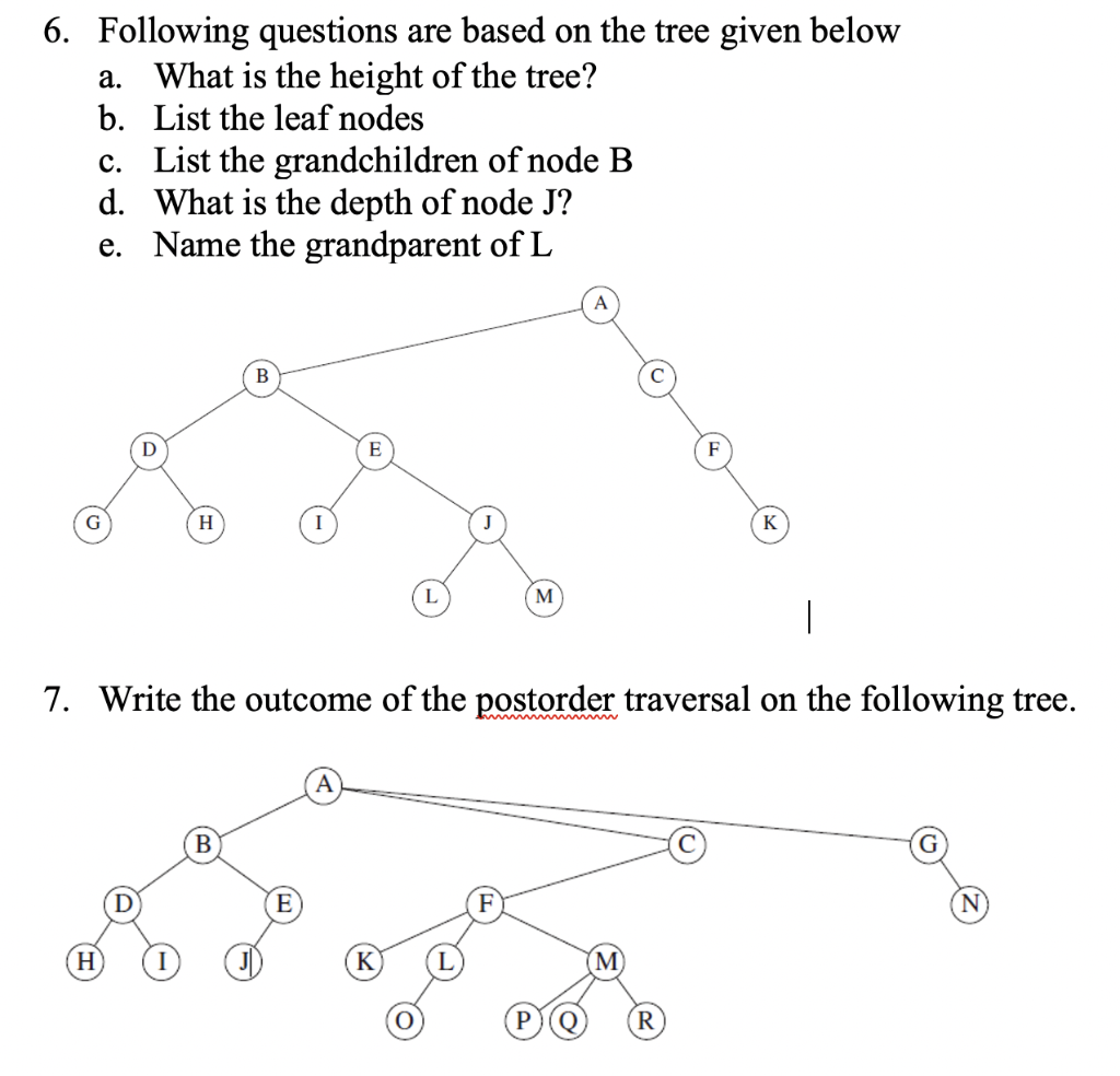 Solved 6. Following questions are based on the tree given | Chegg.com