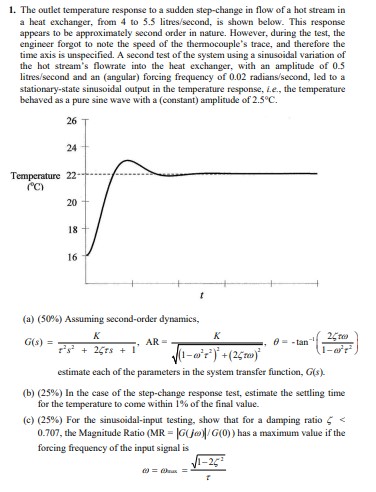 Solved 1. The outlet temperature response to a sudden | Chegg.com
