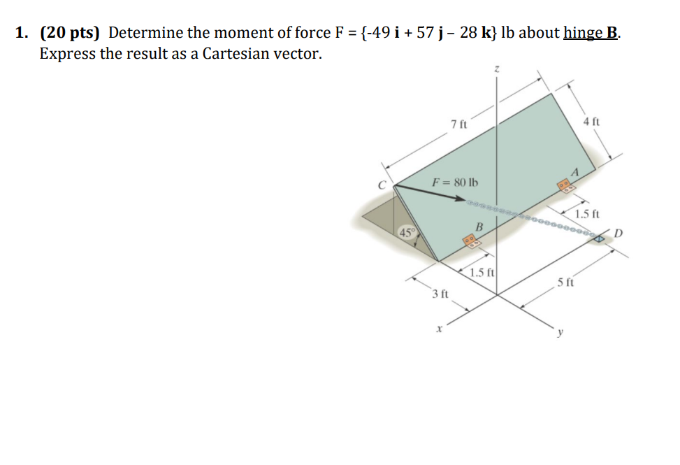 Solved 1. (20 pts) Determine the moment of force | Chegg.com
