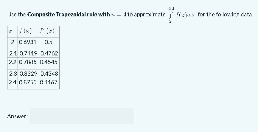 Solved Use the Composite Trapezoidal rule with n=4 to | Chegg.com
