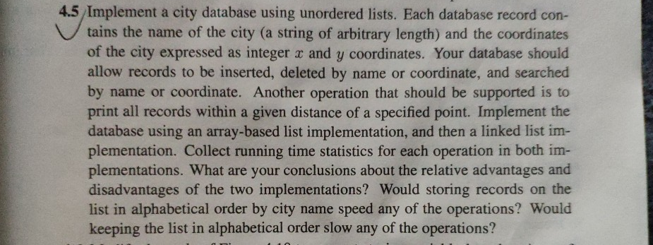 Solved 45 Implement A City Database Using Unordered Lists 8848