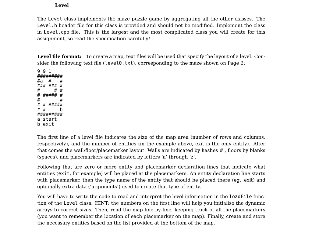 Level The Level class implements the maze puzzle game | Chegg.com