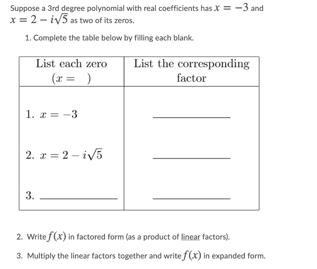Solved Suppose a 3rd degree polynomial with real | Chegg.com