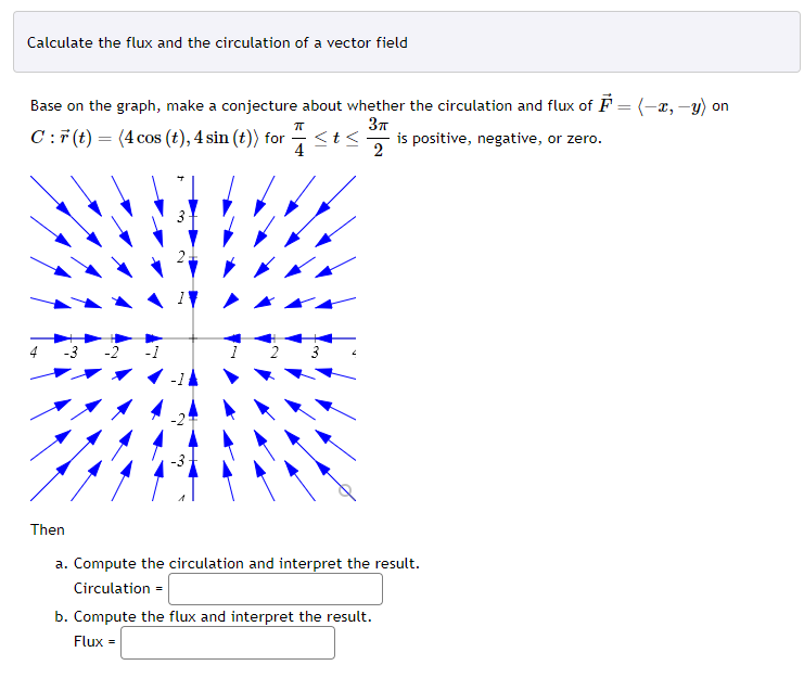 Solved Calculate the flux and the circulation of a vector | Chegg.com