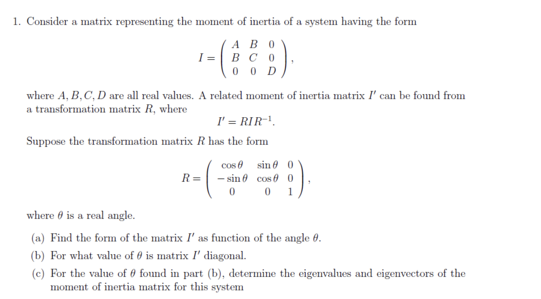 Solved 1. Consider a matrix representing the moment of | Chegg.com