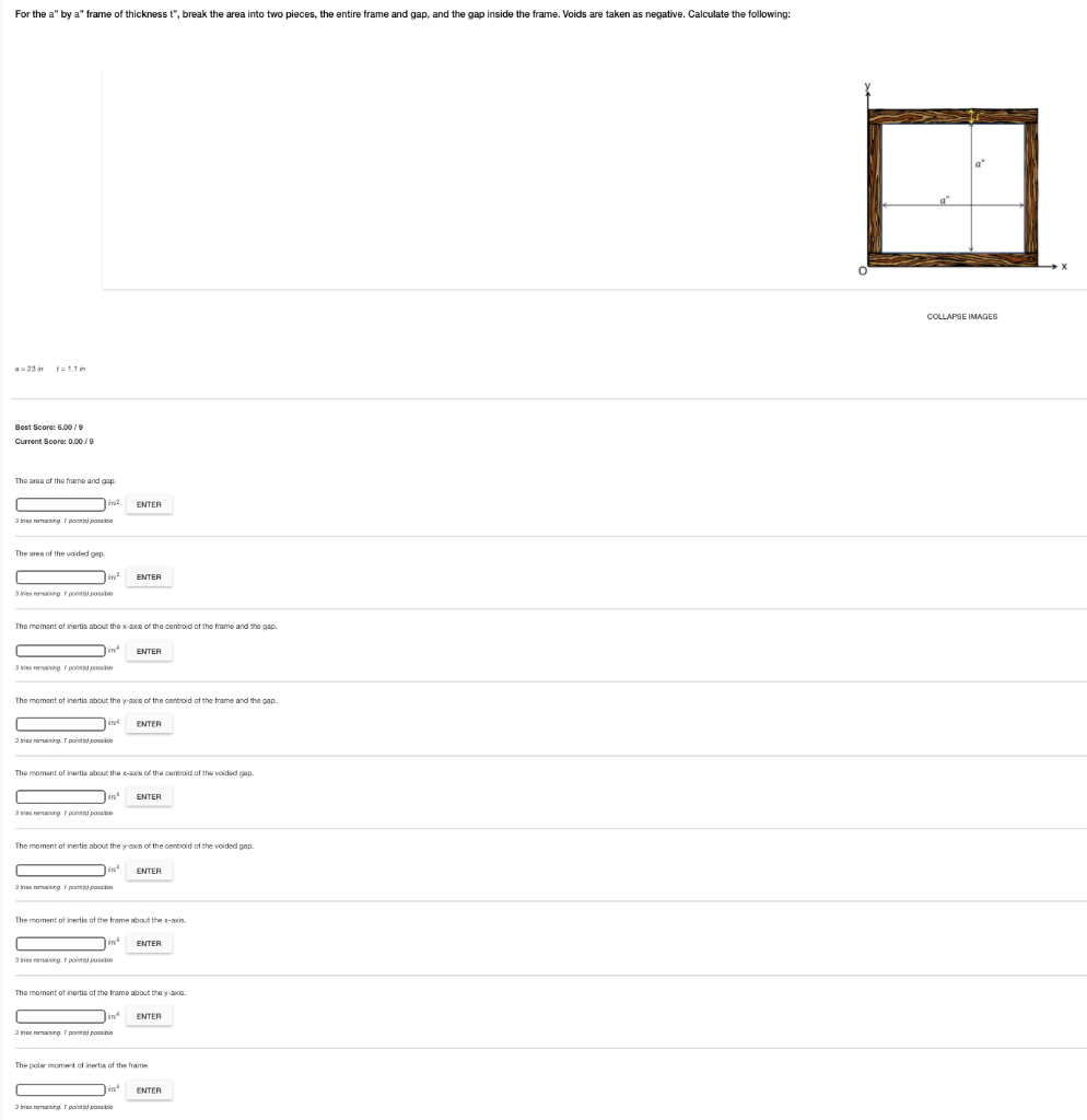 Solved For the a" by a" frame of thickness t", break the | Chegg.com