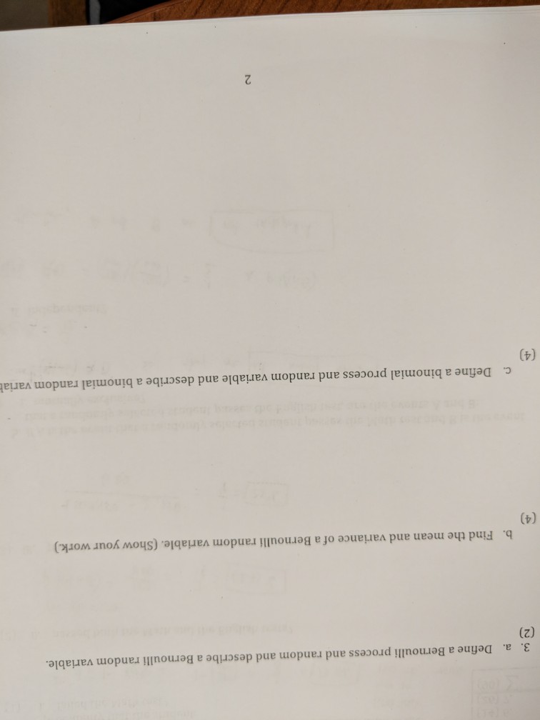 Solved 3. a. Define a Bernoulli process and random and | Chegg.com