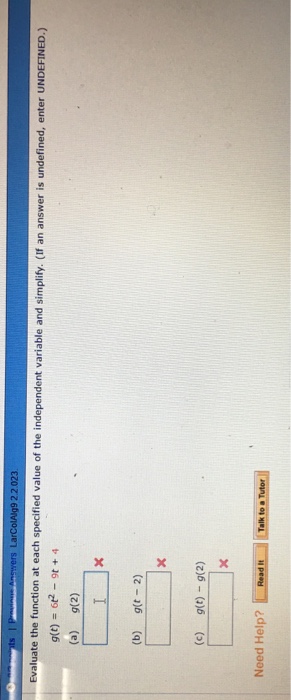 Solved Evaluate the function at each specified value of the | Chegg.com