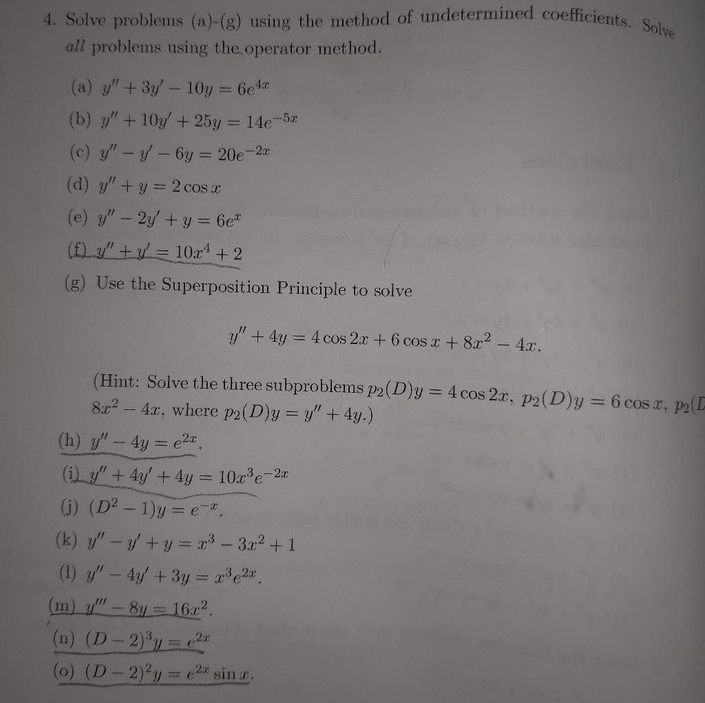 Solved 4. Solve problems (a)-(g) using the method of | Chegg.com