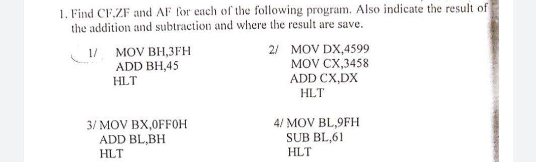 Solved 1. Find CF.ZF and AF for each of the following | Chegg.com