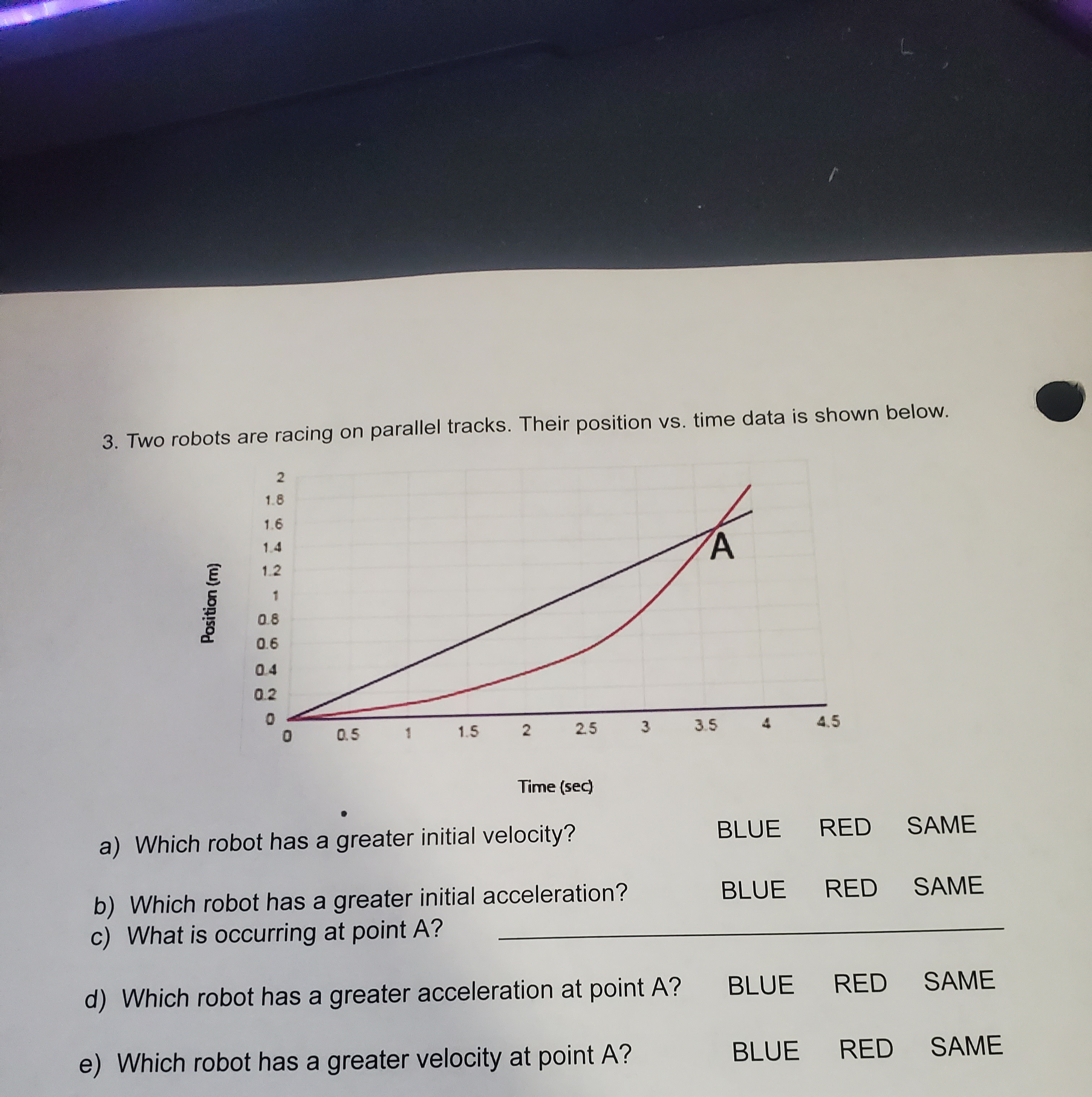 Solved 3. Two robots are racing on parallel tracks. Their | Chegg.com