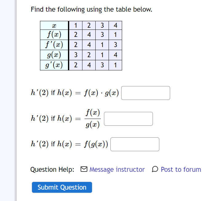 Solved Find the following using the table below. 2 3 4 3 4 1 | Chegg.com
