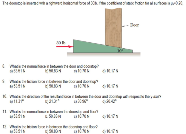 Solved The doorstop is inserted with a rightward horizontal | Chegg.com