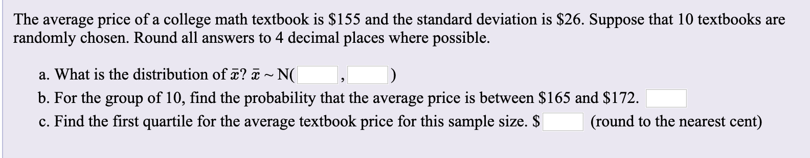 Solved The average price of a college math textbook is $155 | Chegg.com