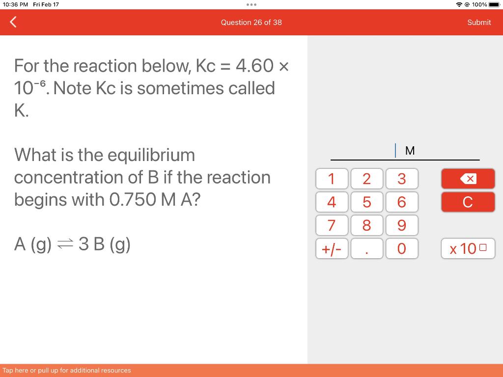 Solved For the reaction below, Kc=4.60× 10−6. Note Kc is | Chegg.com