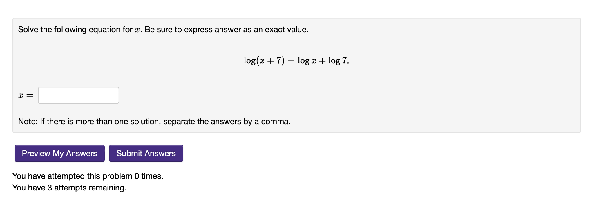 Solved Solve the following equation for x. Be sure to | Chegg.com