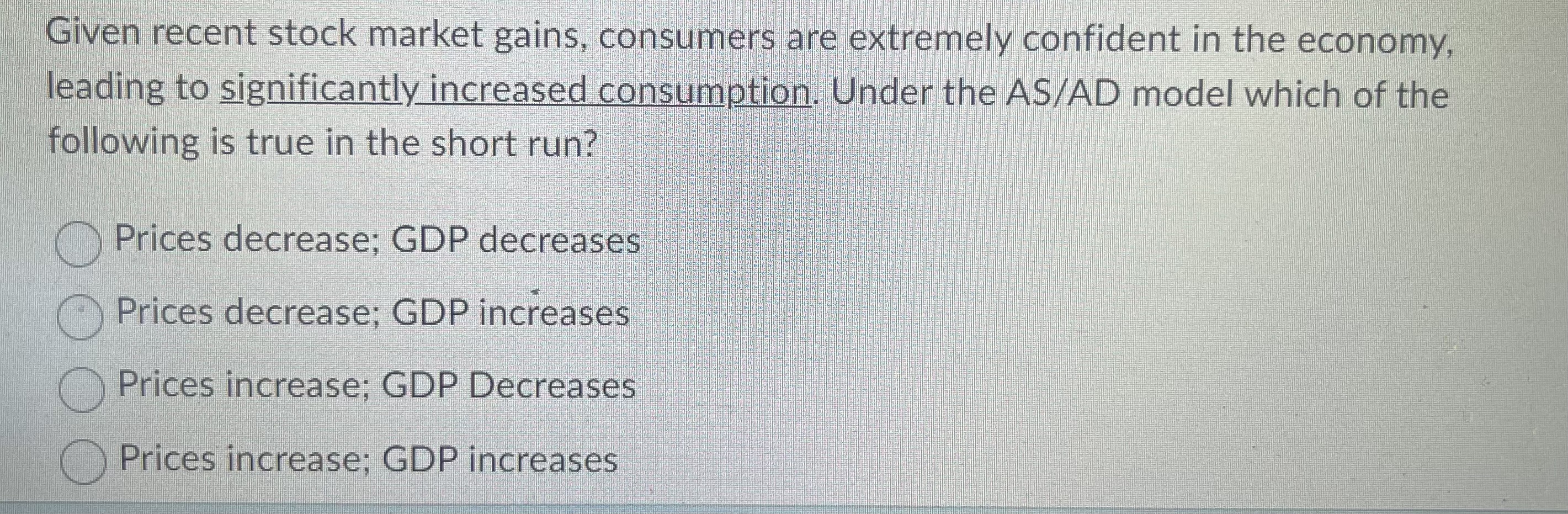 Solved Given recent stock market gains, consumers are | Chegg.com