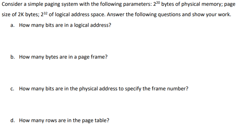 Solved Consider A Simple Paging System With The Following 