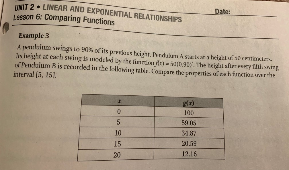 Solved UNIT 2 LINEAR AND EXPONENTIAL RELATIONSHIPS Lesson 6: | Chegg.com