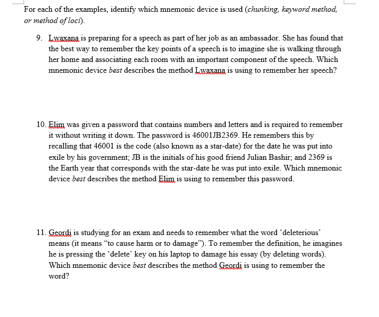 Solved For each of the examples, identify which mnemonic | Chegg.com