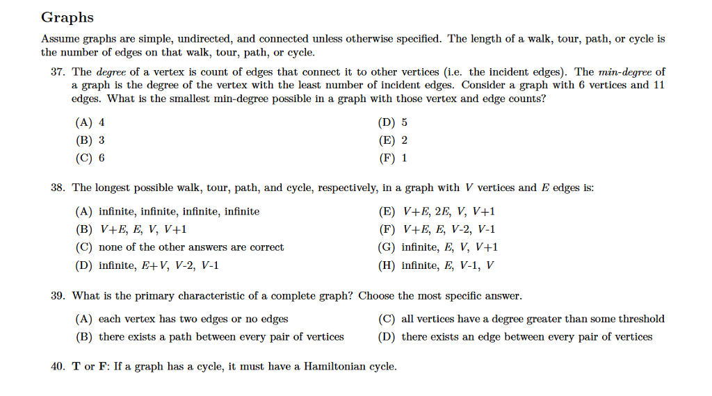 Solved Graphs Assume graphs are simple, undirected, and | Chegg.com Solved Graphs Assume graphs are simple, undirected, and | Chegg.com