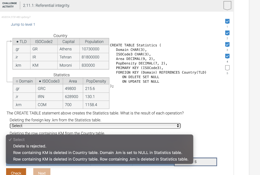 Solved Jump To Level 1 The Create Table Statement Above