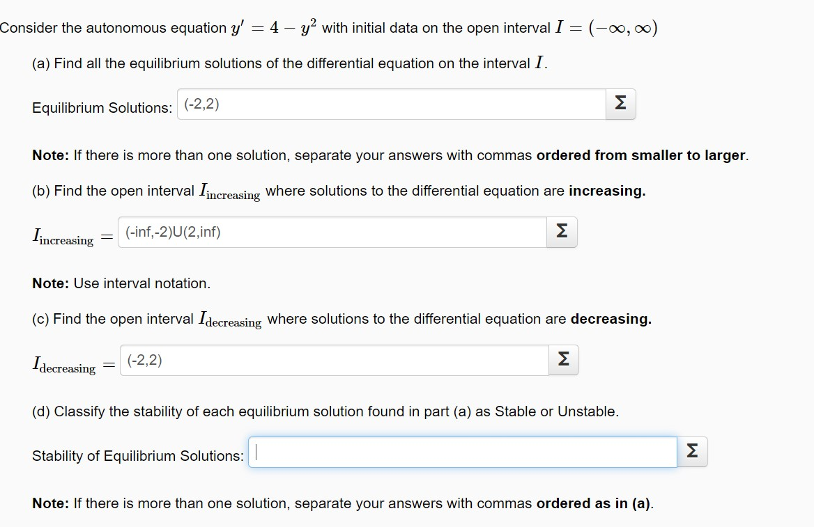 Solved Consider the autonomous equation y' = 4 – y2 with | Chegg.com