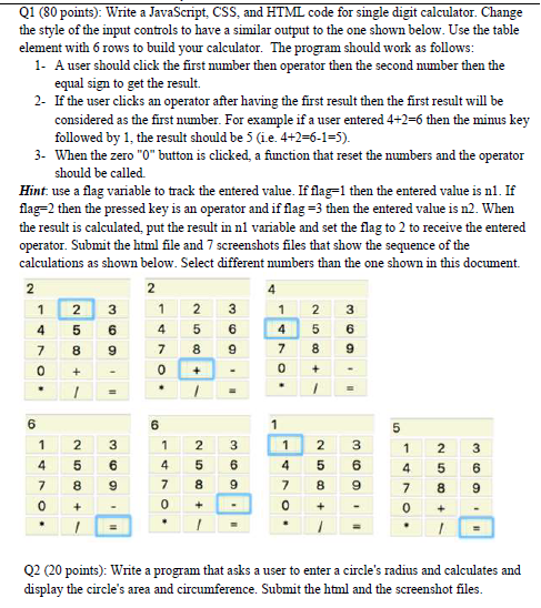 Solved Q1 (80 points): Write a JavaScript, CSS, and HTML | Chegg.com