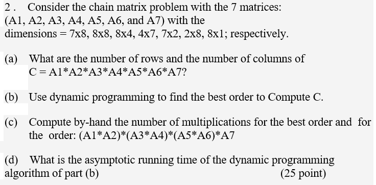 Solved 2. Consider the chain matrix problem with the 7 | Chegg.com