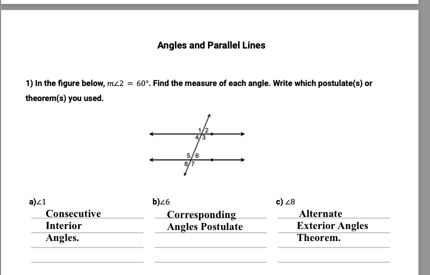 Solved Angles and Parallel Lines 1) In the figure below, m_2 | Chegg.com