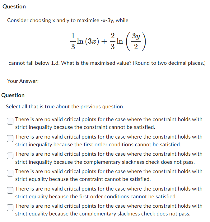 Solved Consider choosing x and y to maximise −x−3y, while | Chegg.com