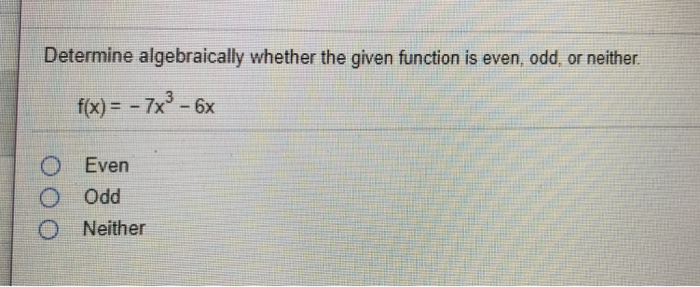 Solved Determine algebraically whether the given function is | Chegg.com