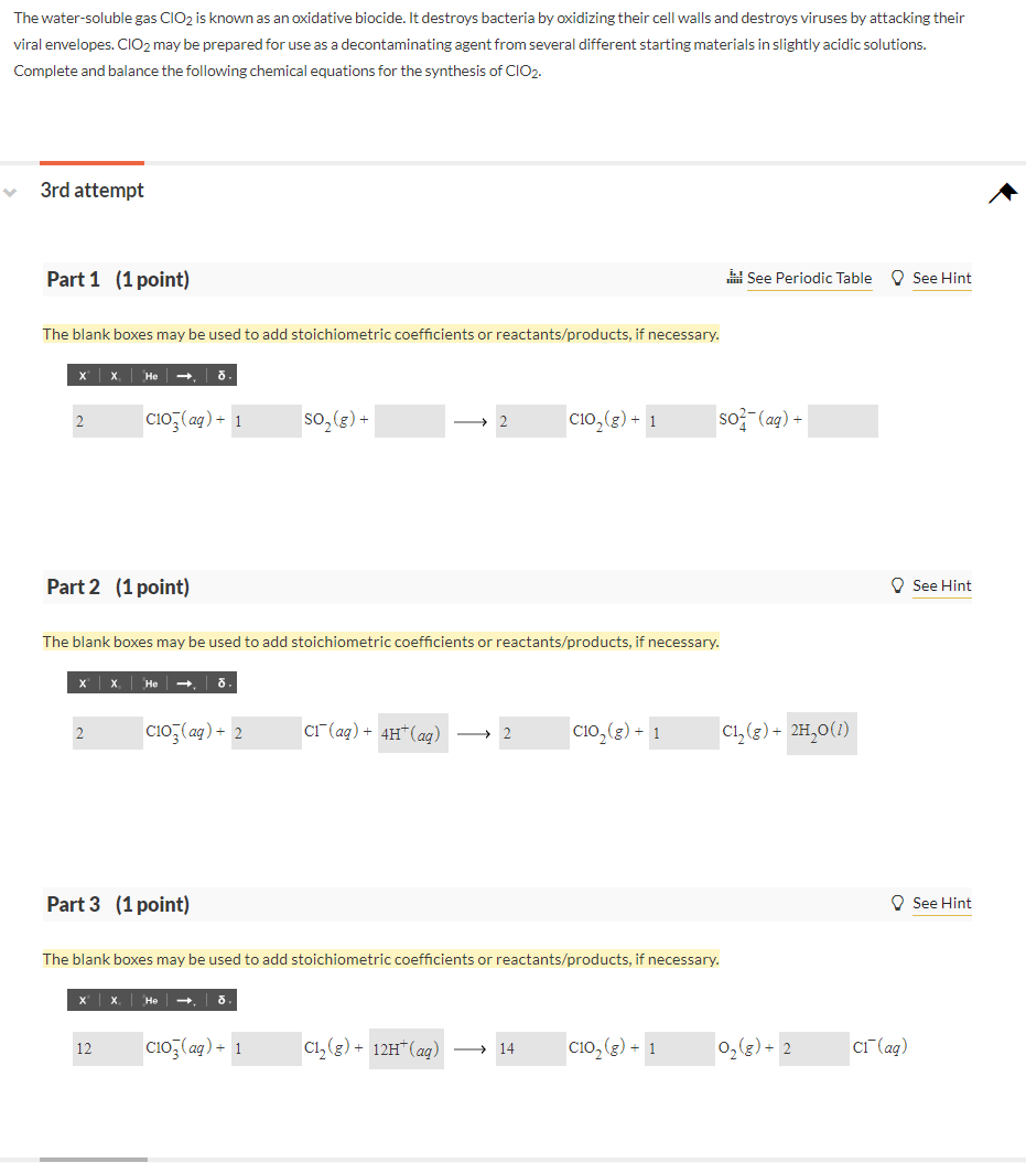 Solved The water-soluble gas ClO2 is known as an oxidative | Chegg.com