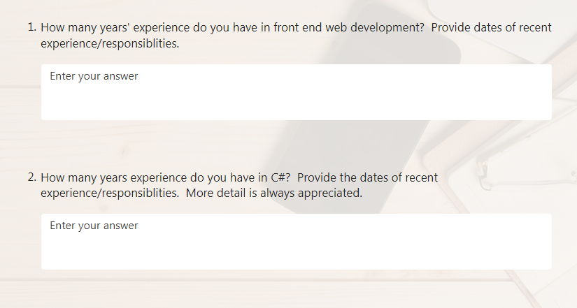 Solved 1. How many years' experience do you have in front | Chegg.com