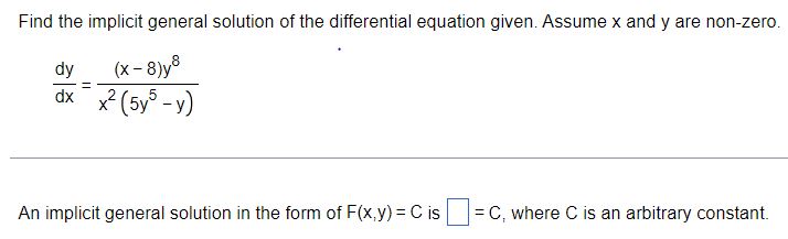 Solved Find the implicit general solution of the | Chegg.com